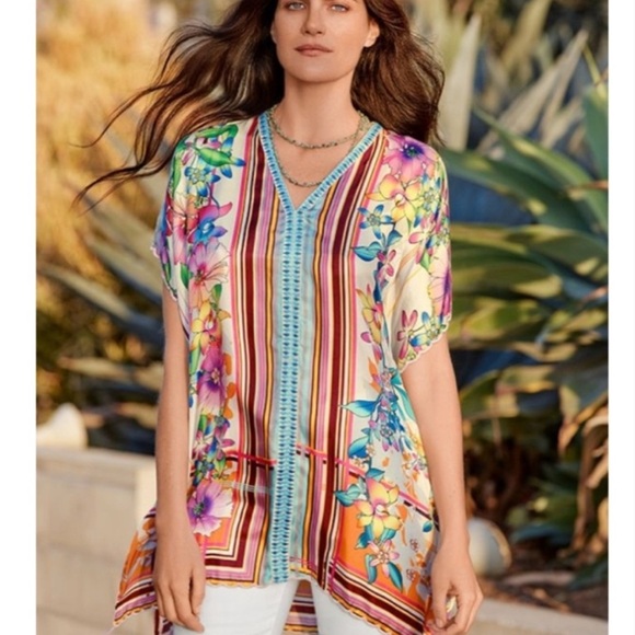 Johnny Was | Tops | Johnny Was Silk Stellar Floral Poncho Coverup ...